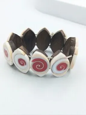 Jewelry | Stretch Bracelet Natural Shells With Vibrant Red Inlays Back ...